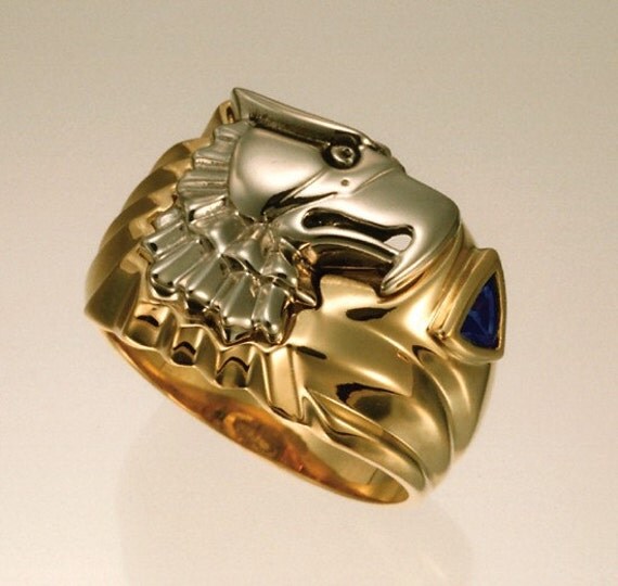 EAGLE RING in 18K Yellow & White Gold w/Sapphire