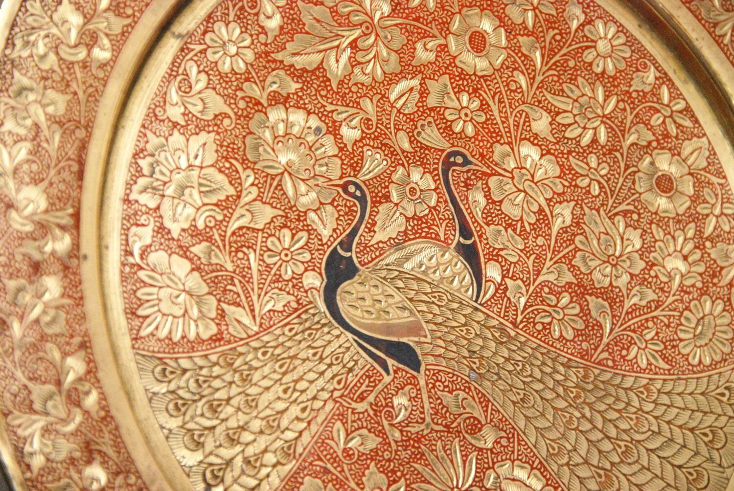 Vintage Brass Peacock Plate Wall Hanging