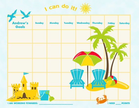 Customizable Child Incentive Chart / Chore Chart Summer Fun