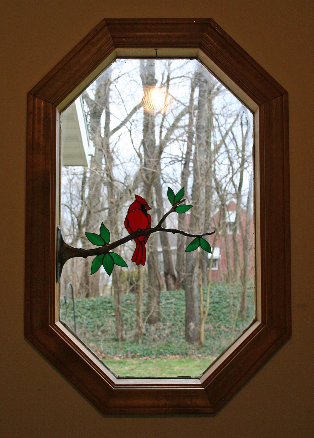 Stained Glass Cardinal on a Branch