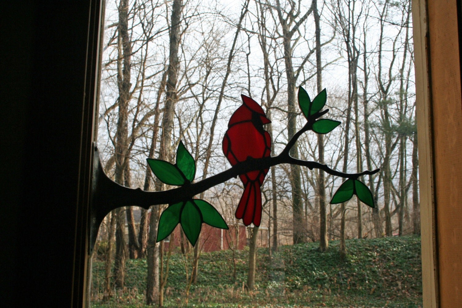 Stained Glass Cardinal on a Branch