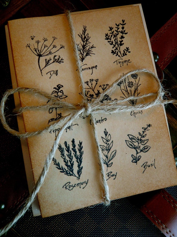 Items similar to Set of 5 Vintage Inspired Blank Note Cards - Herbs on Etsy