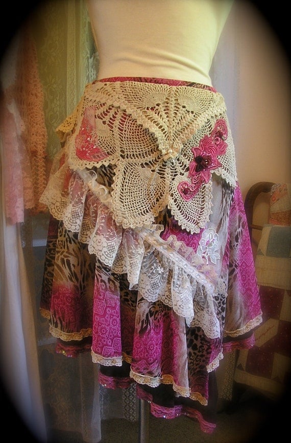 Layered Gypsy Skirt uneven hem lace crocheted by TatteredDelicates