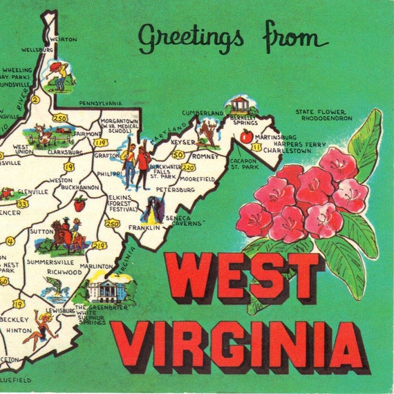 Vintage Postcards West Virginia State Maps