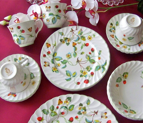Dinnerware set Strawberry and Butterfly Pattern by cynthiasattic