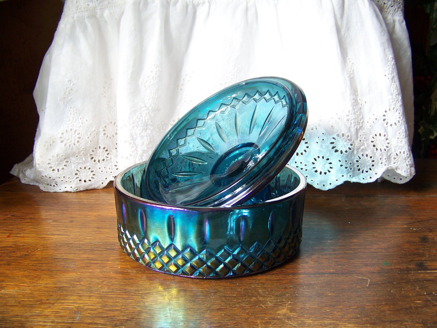 Blue Carnival Glass Candy Dish