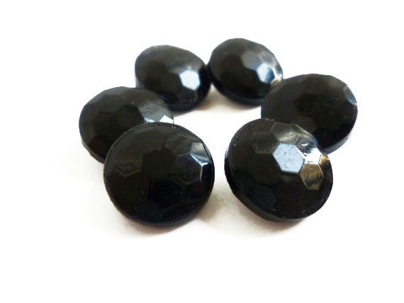 Glass Buttons 7 Black Vintage Jet Buttons Faceted Glass
