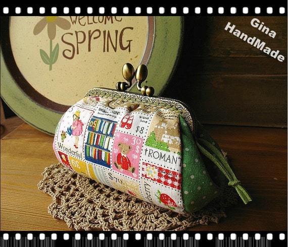 Items similar to Spring Stamps Metal frame purse/coin purse / Coin ...
