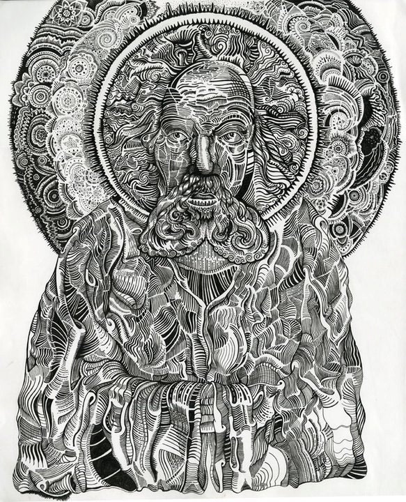 ORIGINAL Sun God Pen drawing of an iconic image