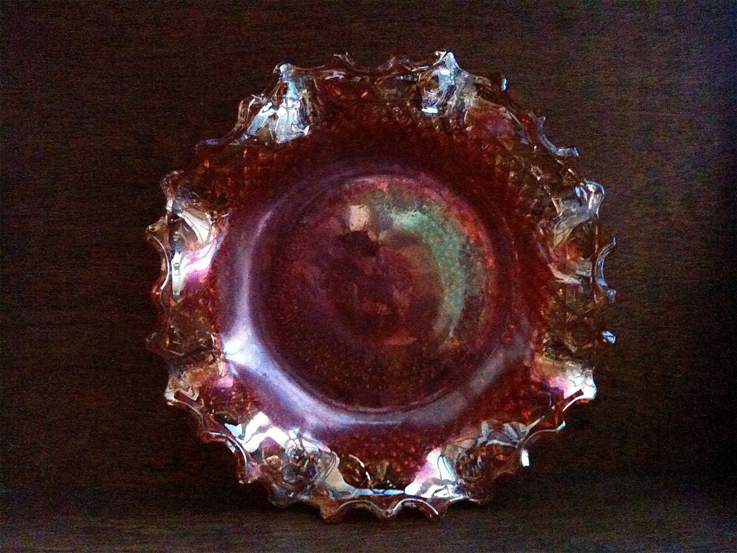 Vintage English Orange Faceted Bowl Iridescent Glass Multi Color Dish ...