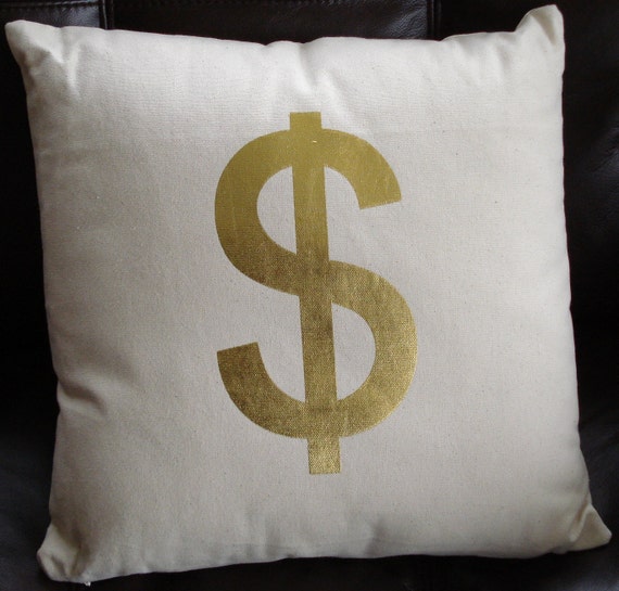 Items similar to Throw pillow Dollar sign Gold metalic cushion cover ...