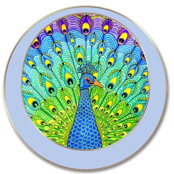 Peacocks Round Circle Instant Download for Glass by pixeltwister