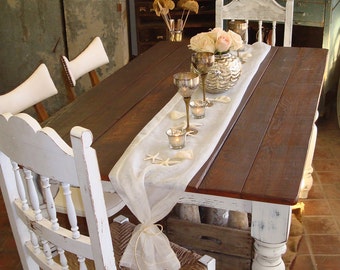 Custom Built Reclaimed White Farm Table, Rustic Barn Pine Farmhouse ...