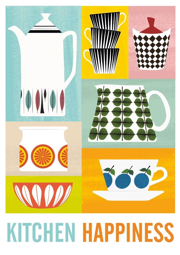 Kitchen Print poster Mid century poster art for kitchen by handz