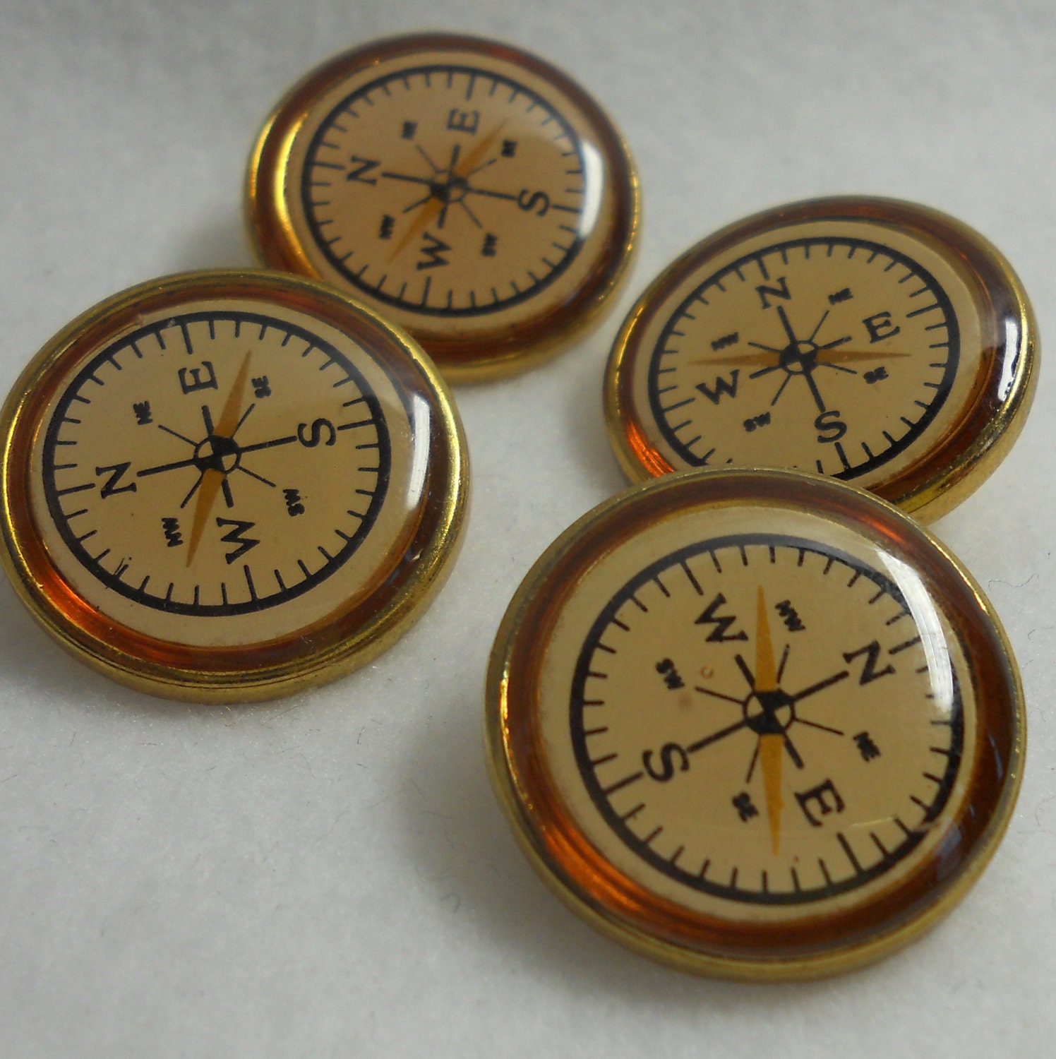 Steampunk Compass Buttons N-S-E-W Directional Buttons Set of