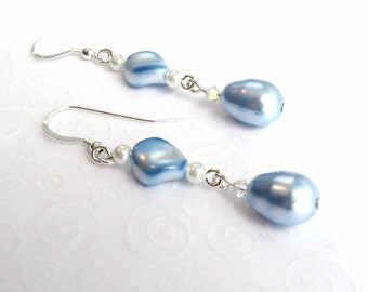 Gray Pearl Drop Earrings Crystal Rhinestone and by SkyLineJewelry