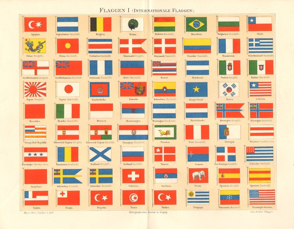 1895 International Flags War Flags Merchant by CabinetOfTreasures