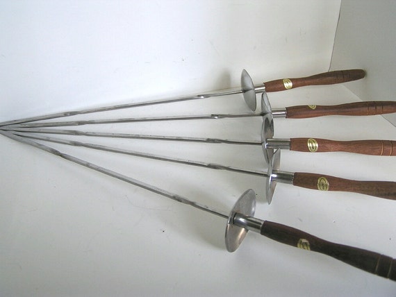 5 Sword Skewers BBQ Fondue Grilling NOS