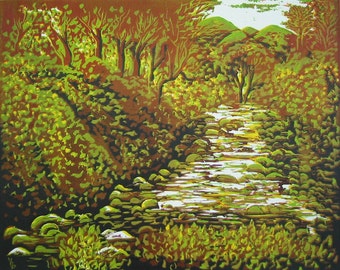 Reductive linocut | Etsy