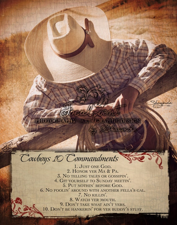 Cowboy Reason Cowboys 10 Commandments 11x14 Art Print by