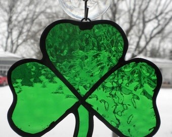 St. Patricks day stained glass Shamrock suncatcher wall