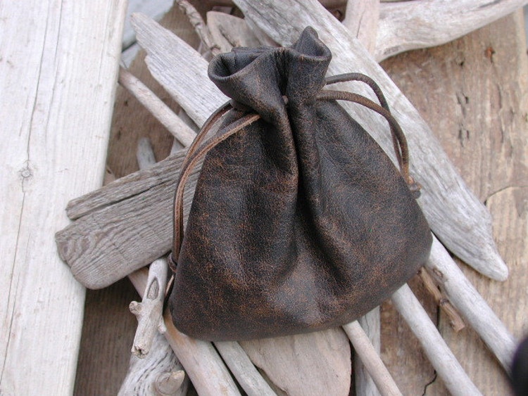Leather Drawstring Pouch Bag Medium size by Shirlbcreationstoo