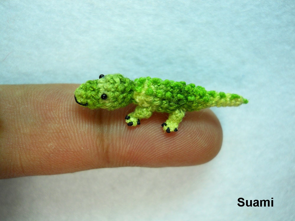 Tiny Baby Green Alligator Micro Crochet Miniature Crocodile