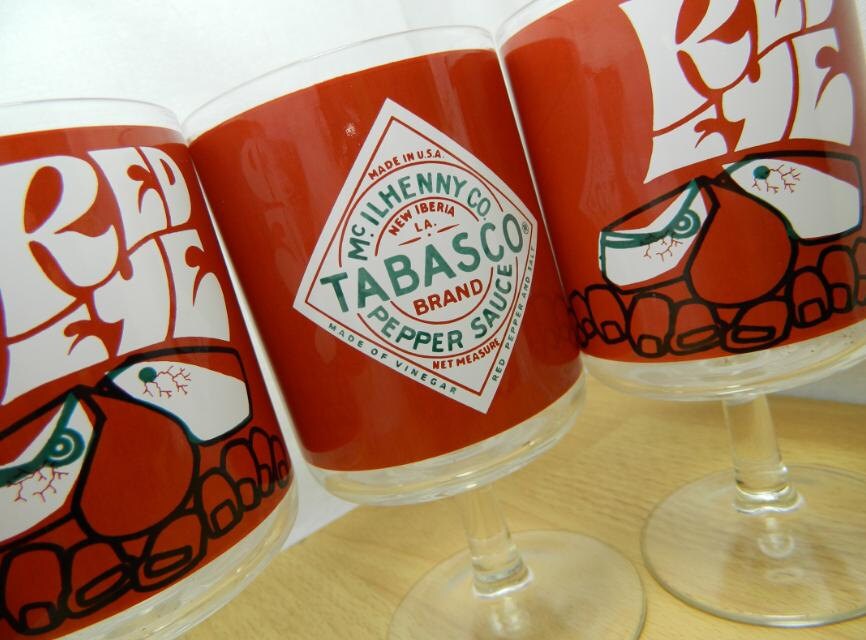 Vintage Tabasco Red Eye Bar Glasses Set of 4