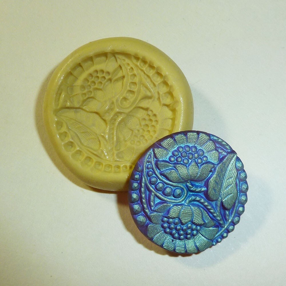 Antique button mold Flowers floral flexible silicone push
