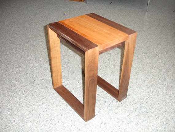 Small modern cherry walnut stool / table
