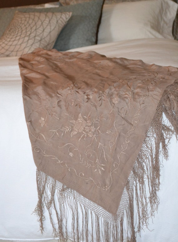 Vintage Silk Piano Shawl with Embroidery by HauteBlooded on Etsy