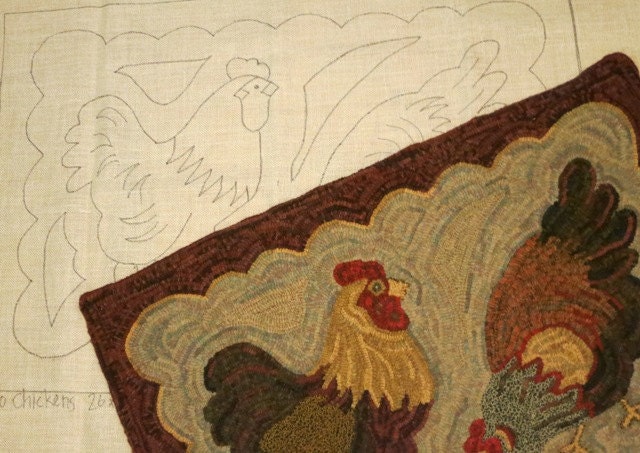 Rug Hooking PATTERN, Two Chickens, 26 x 38, J533, Primitive Rug Hooking ...