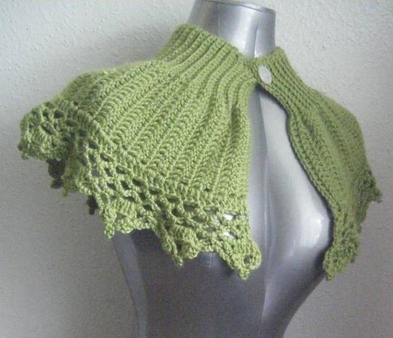 Instant Download Green Capelet Shrug Collar Cowl Poncho Shawl