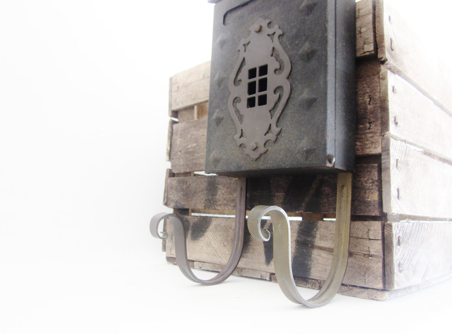 Vintage Metal Mailbox Cast Iron Primitives Farmhouse Rustic