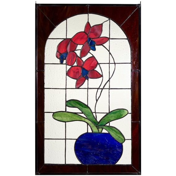 Items Similar To Stained Glass Orchid Panel On Etsy