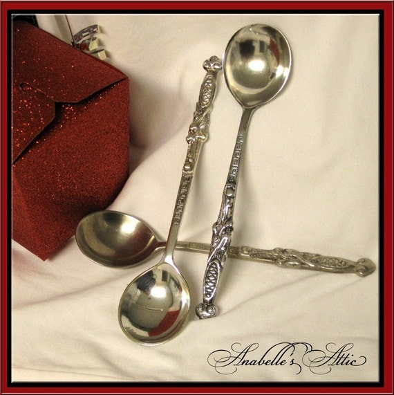Unusual Vintage Asian Serving Spoons Buffet Spoons