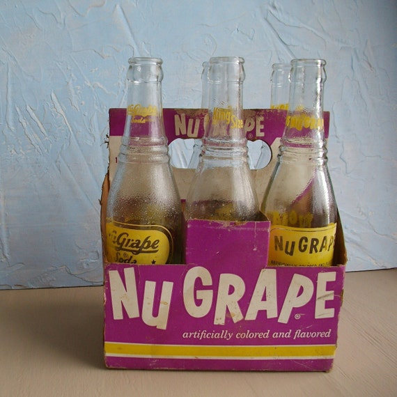 NuGrape Soda Bottles Six Pack of Vintage Glass Bottles with