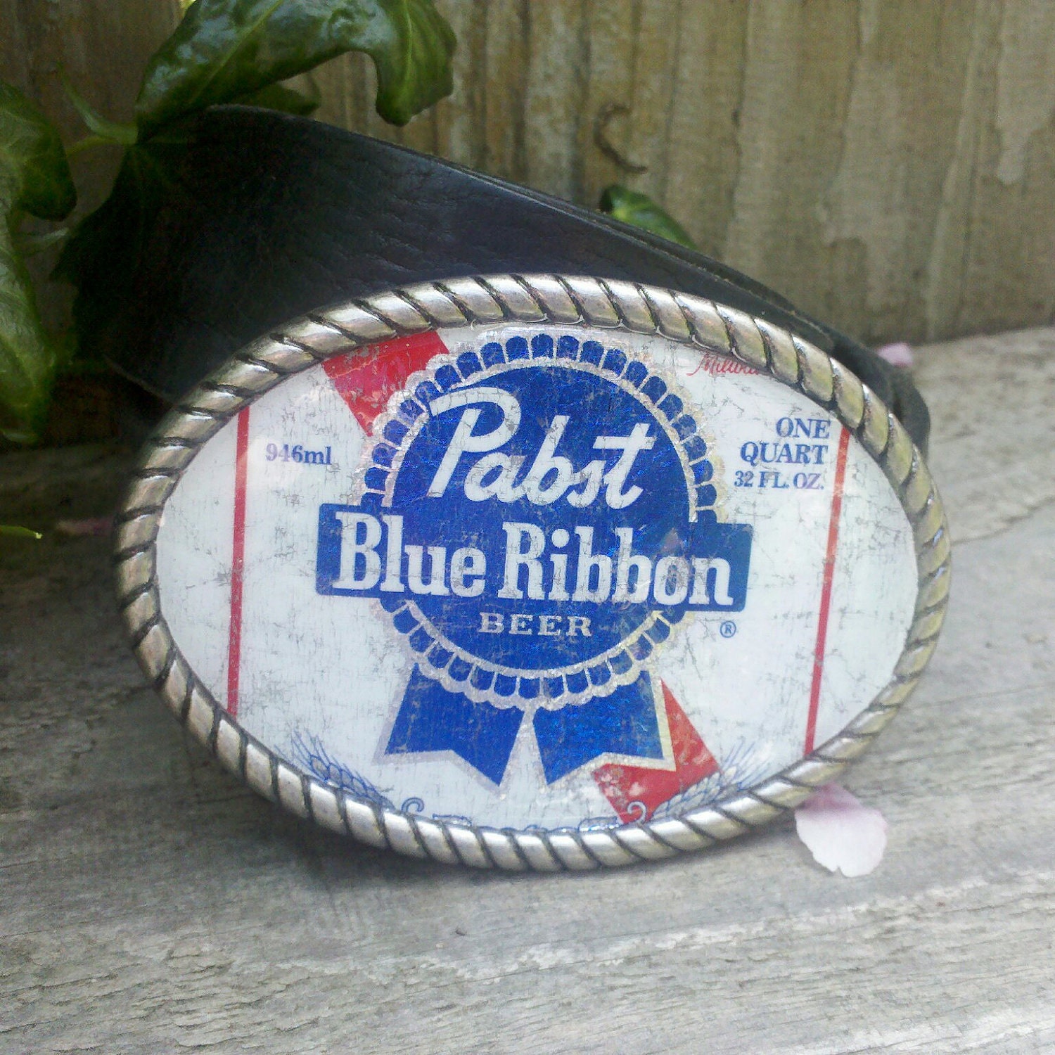 Hand Made Pabst Blue Ribbon PBR Beer Label Belt Buckle.