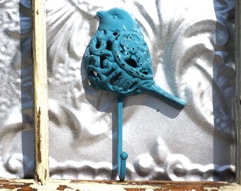 Bird hook Turquoise Blue/ Wall Decor/ Shabby Chic Coat Hook/ Cottage ...