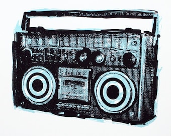 Boomboxes Art Print Ghetto Blaster Blackline by RobertRatPrints