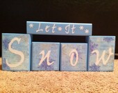 Items similar to Christmas Blue and White Let it Snow Wooden Blocks on Etsy