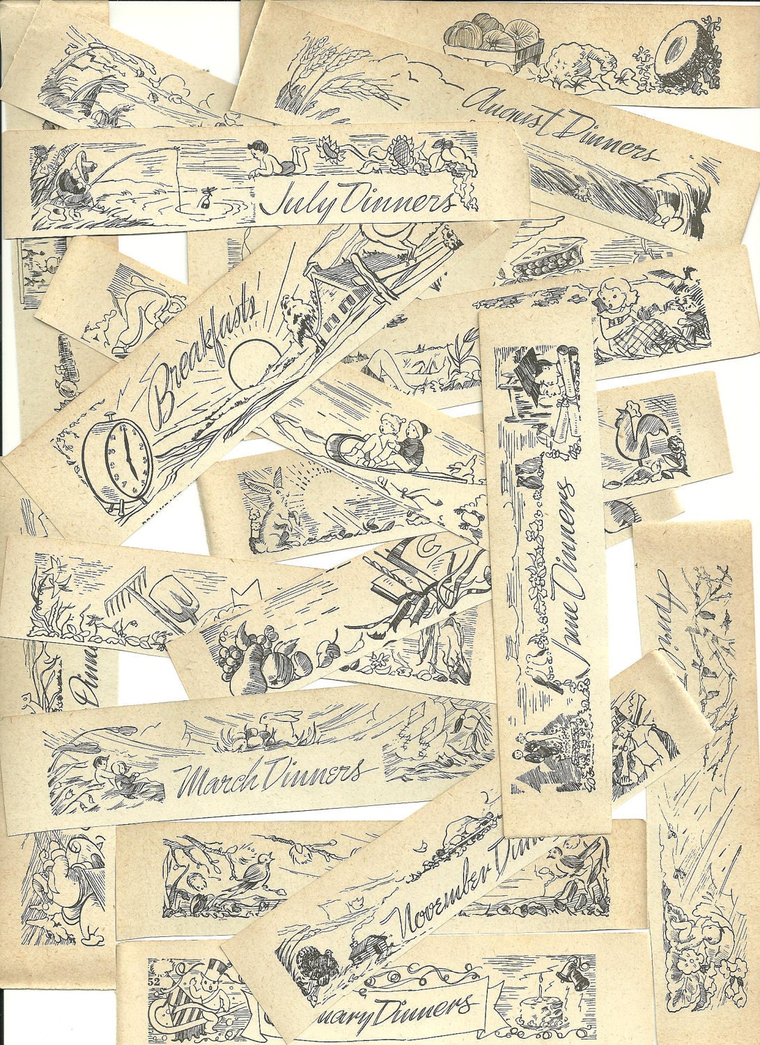 Seasonal Vintage Paper Ephemera Pack Black and White Menu