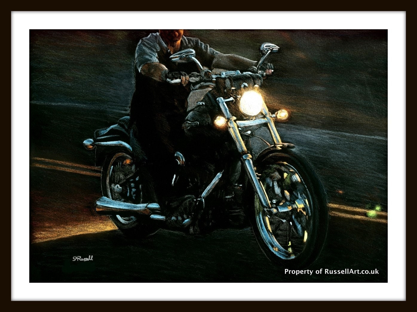 Night Rider Harley Davidson Motorbike A4 A3 or A2 Size