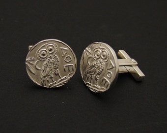 Items similar to Antiqued Silver Owl Cuff Links - Soldered - Bird ...