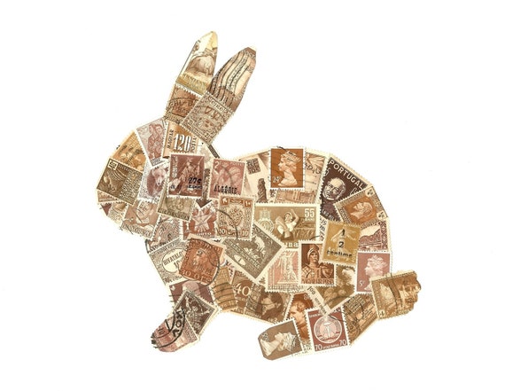 Items similar to Chocolate Bunny Postage Stamp Collage on Etsy