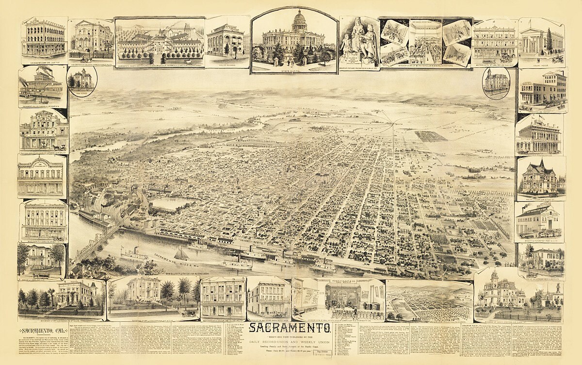 Vintage Map Sacramento California 1890