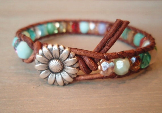 Colorful leather wrap bracelet RainBow Shabby