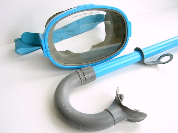 Vintage Blue Healthways Ocean Side Scuba Diving Mask and