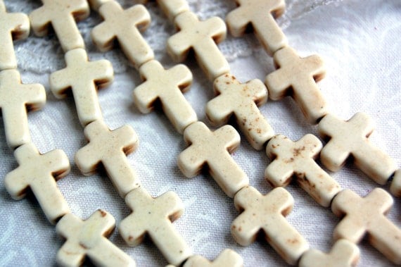 1 strand 24 Beads Small Stone Cross Beads in WHITE 16x12mm