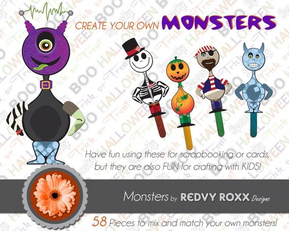Items similar to Create Your Own MONSTERS Printable Clip Art on Etsy